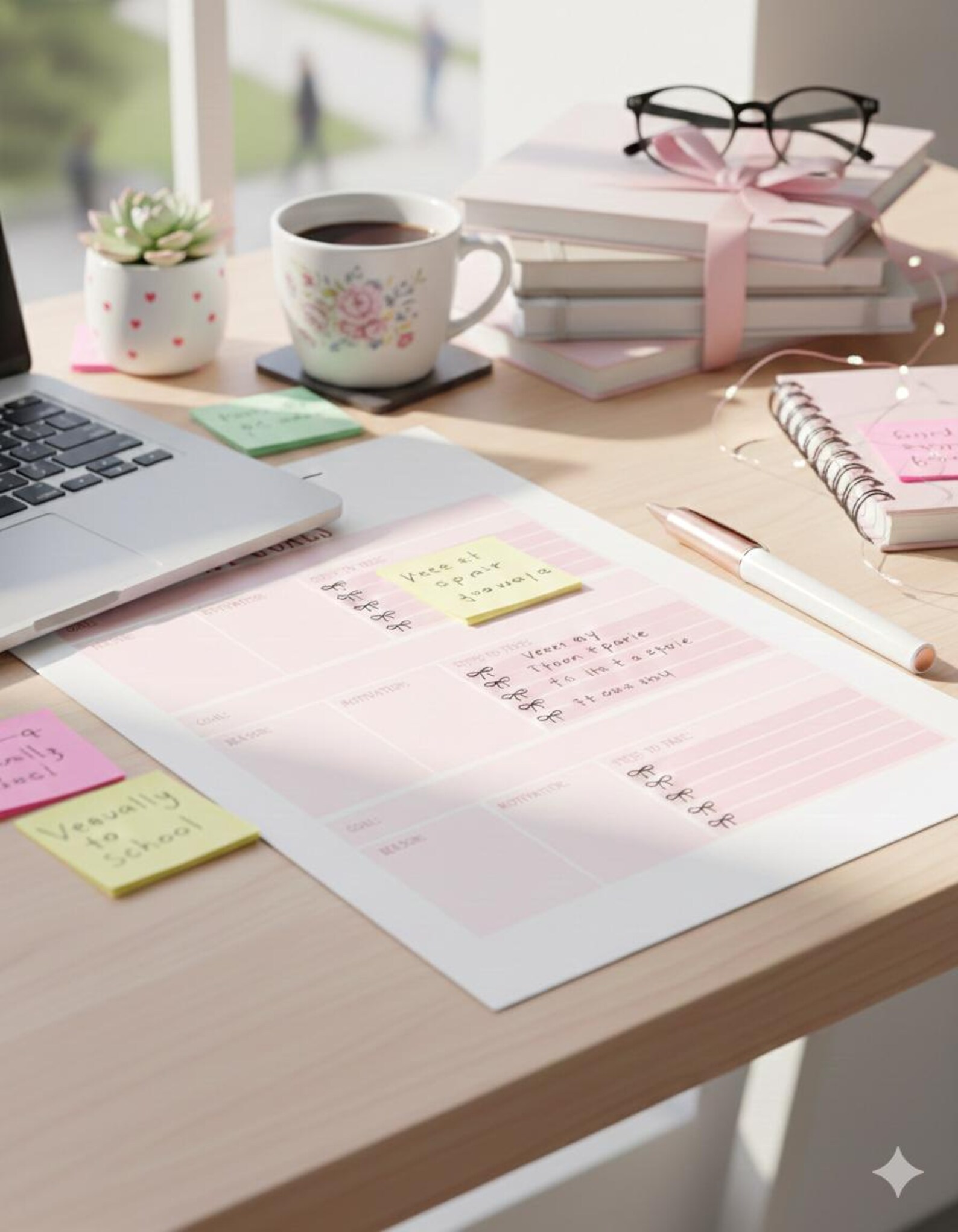 Pink Bow Goals Planner | Minimalist Printable PDF | Digital Download ...