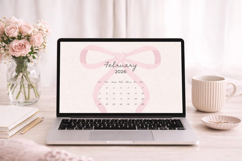 February 2026 Desktop Wallpaper – Pink Bow Calendar | Coquette ...