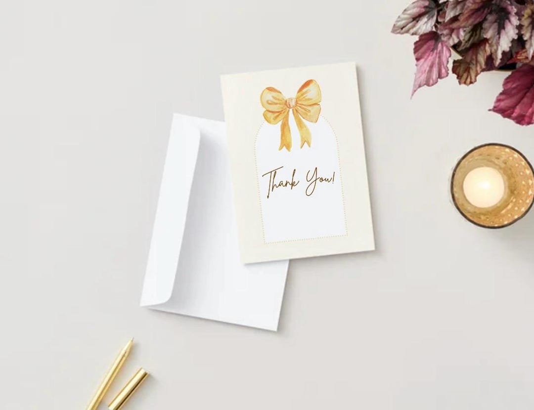 Watercolor Bow Thank You Card | Printable Canva Template (7x10 Folded ...