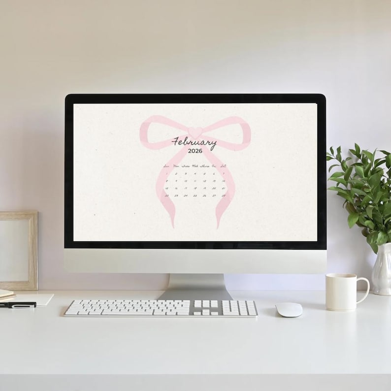 February 2026 Desktop Wallpaper – Pink Bow Calendar | Coquette ...