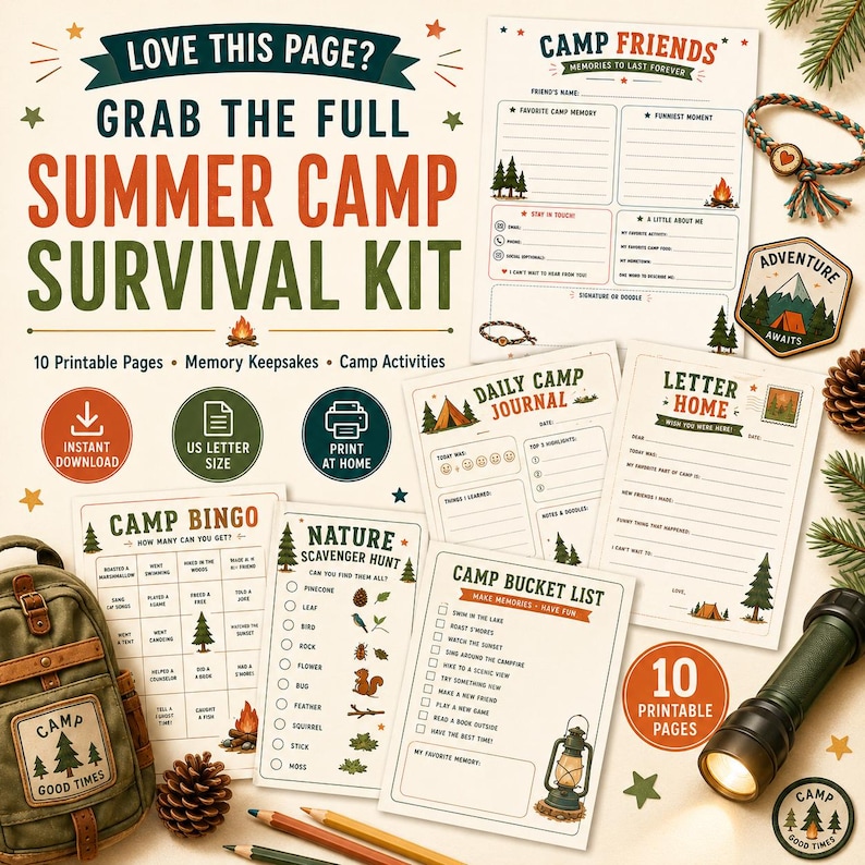 Summer Camp Nature Scavenger Hunt Printable for Kids, Outdoor Activity ...