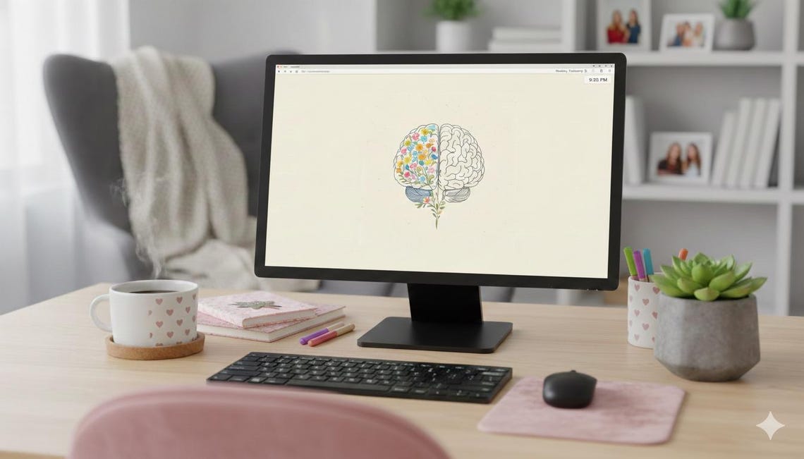 Floral Brain Desktop Wallpaper, Aesthetic Mental Health Art, Mindful ...