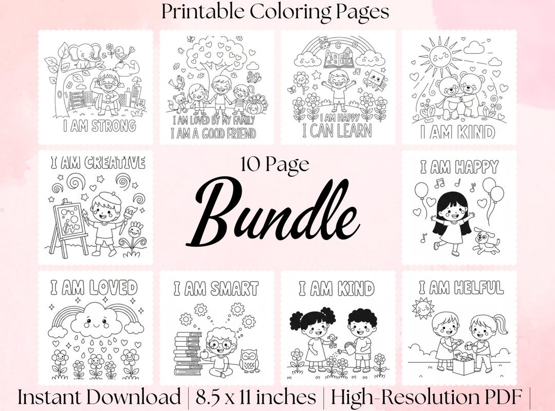 Positive Affirmation Coloring Pages for Kids, Mindfulness Printables ...