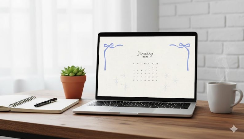 2026 Desktop Calendar Wallpaper, 12 Rainbow Bow Coquette Calendars ...