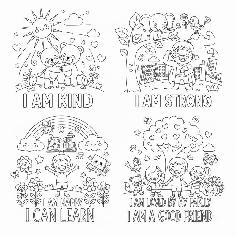 Positive Affirmation Coloring Pages for Kids, Mindfulness Printables ...