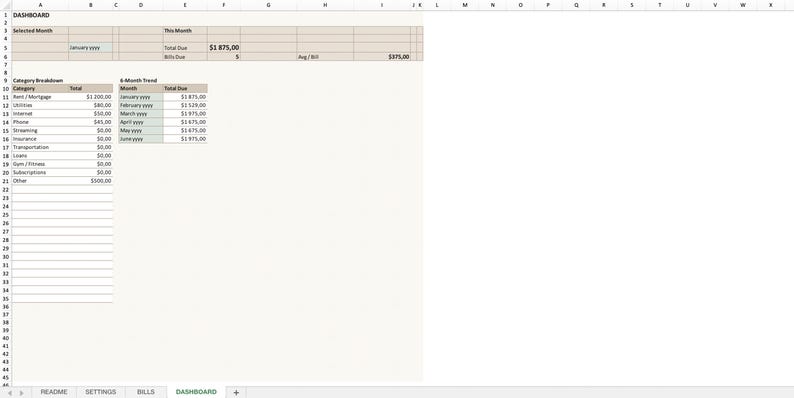Bills and Subscriptions Tracker; Excel Monthly Bill Planner ...