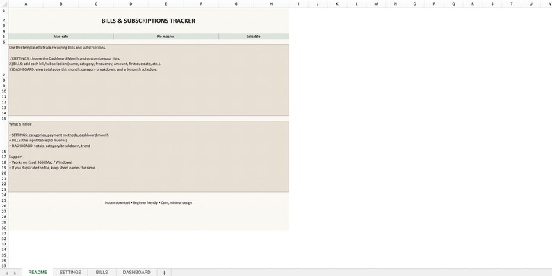 Bills and Subscriptions Tracker; Excel Monthly Bill Planner ...