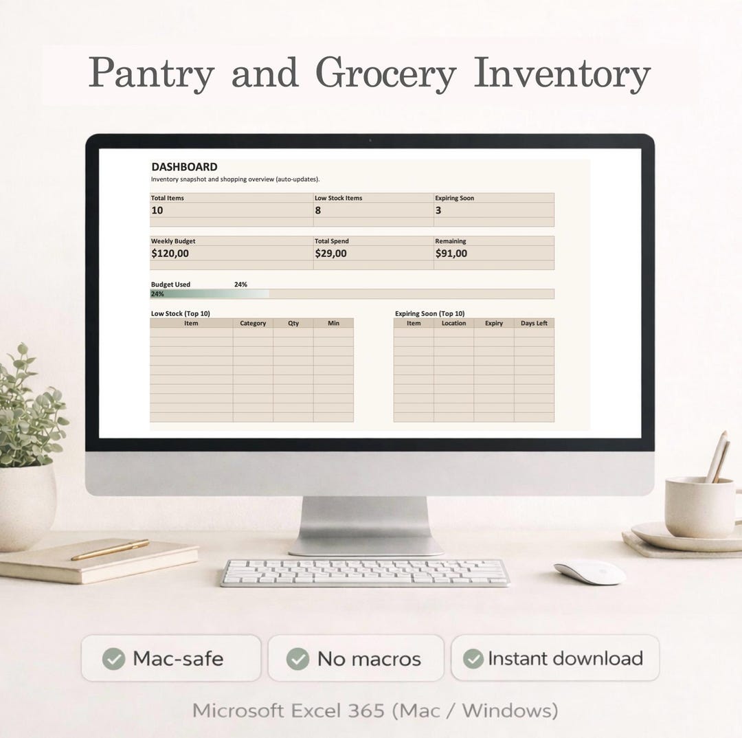 Grocery Budget + Pantry Inventory (excel) – Food Stock + Expiration ...