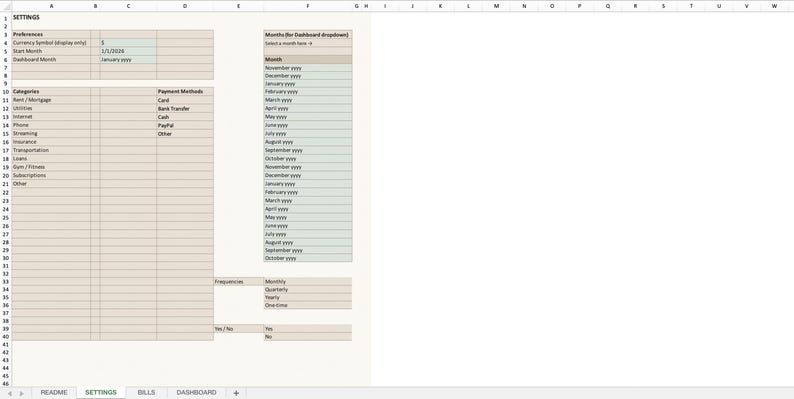 Bills and Subscriptions Tracker; Excel Monthly Bill Planner ...