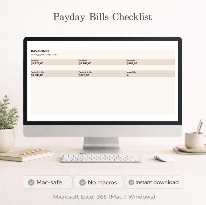 Payday Bills Checklist (excel) – Paycheck 1 & 2, Paid Checklist ...
