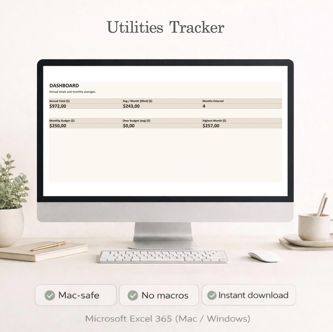 Utilities Bill Tracker (excel) – Annual + Monthly Breakdown Dashboard ...