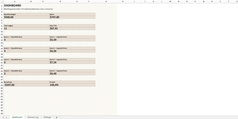 Grocery Price Book (excel) – Unit Price Tracker + Monthly Budget ...