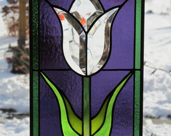 Handcrafted Stained Glass Tulip Panel in Red-orange, Nature Home Decor ...