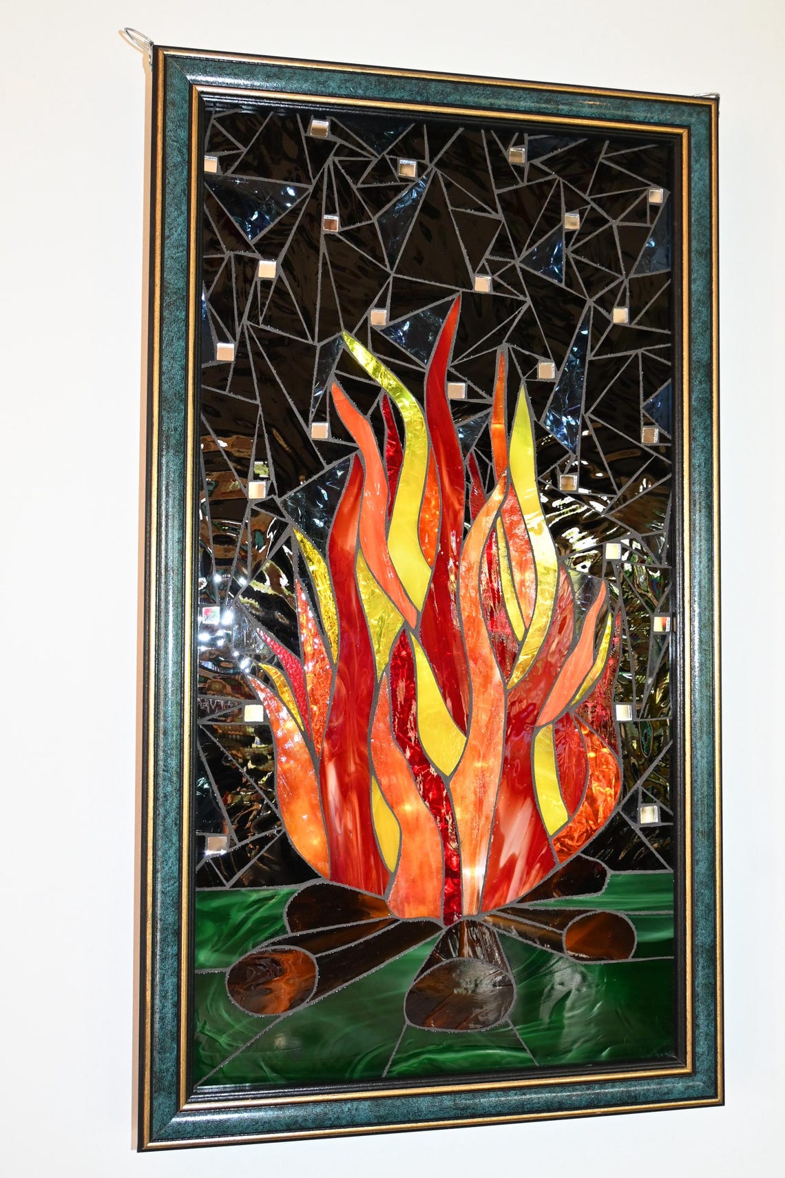 Campfire Stained Glass Mosaic Flames Red Orange Yellow Black Background ...