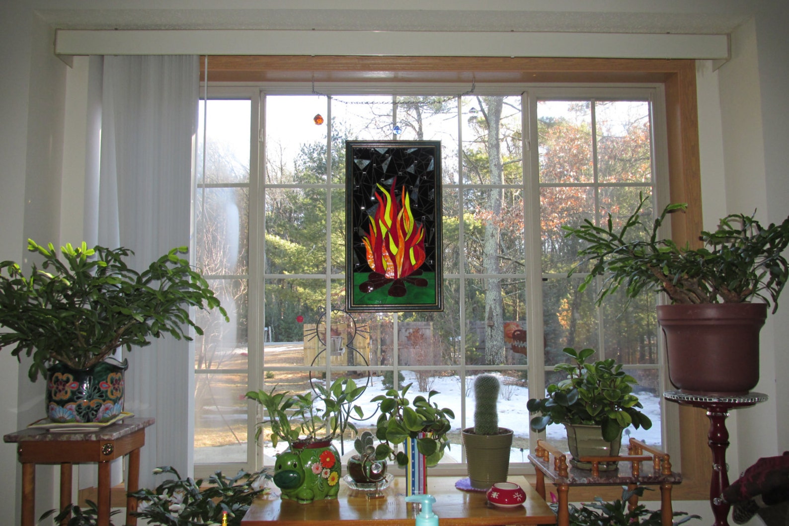 Campfire Stained Glass Mosaic Flames Red Orange Yellow Black Background ...