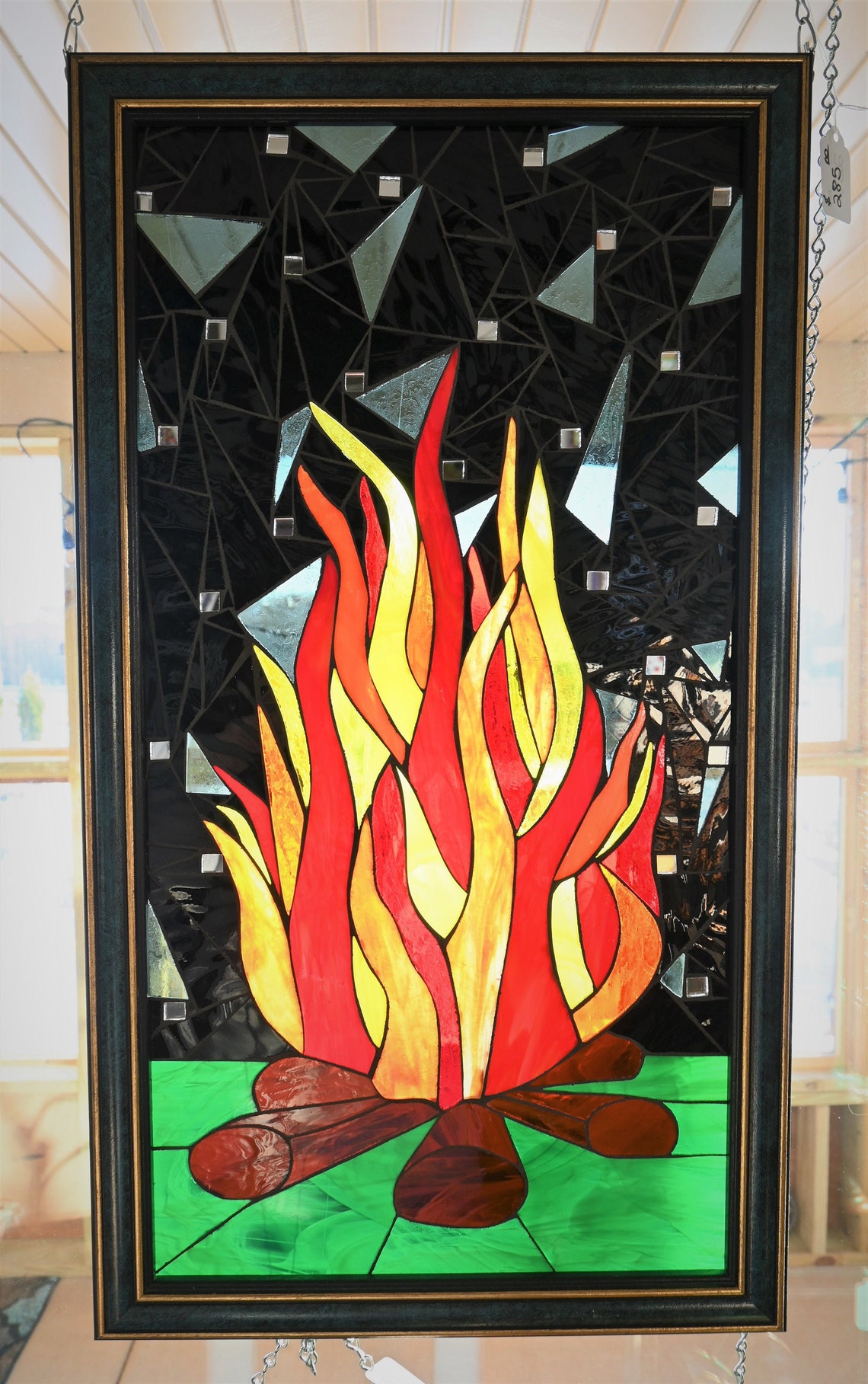 Campfire Stained Glass Mosaic Flames Red Orange Yellow Black Background ...