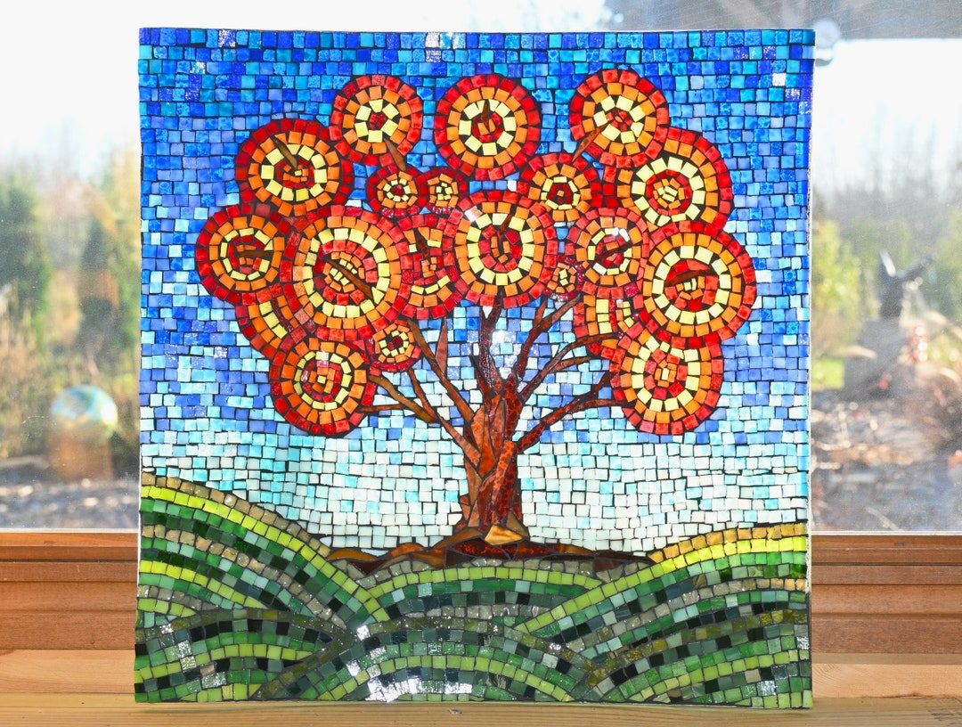 Tree Artwork Original Mosaic Circle Tree Leaves - Etsy