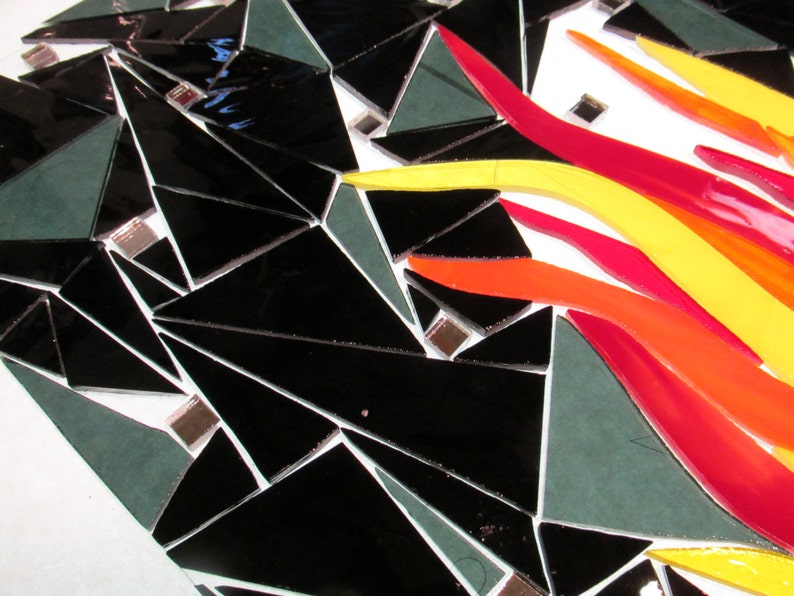 Campfire Stained Glass Mosaic Flames Red Orange Yellow Black Background ...