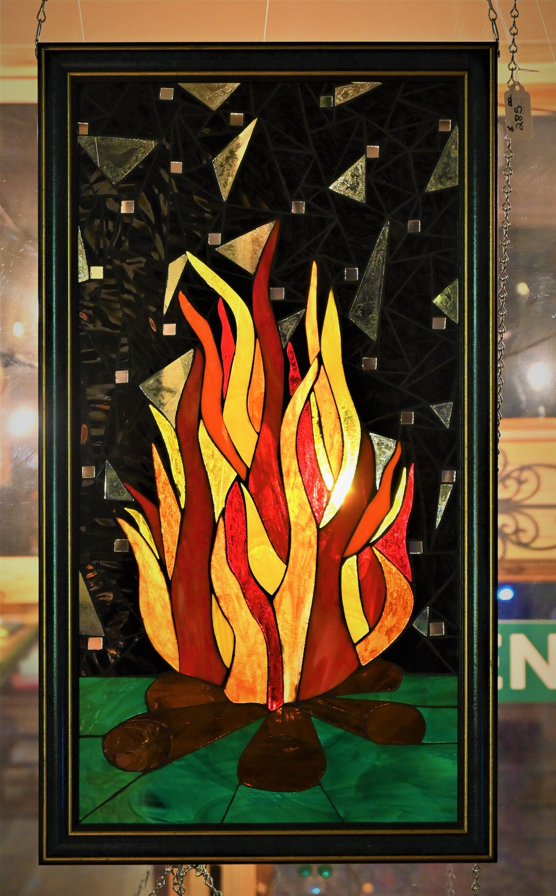 Campfire Stained Glass Mosaic Flames Red Orange Yellow Black Background ...