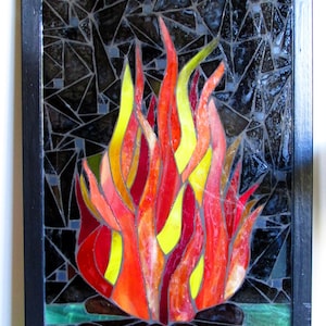 Campfire Stained Glass Mosaic Flames Red Orange Yellow Black Background ...