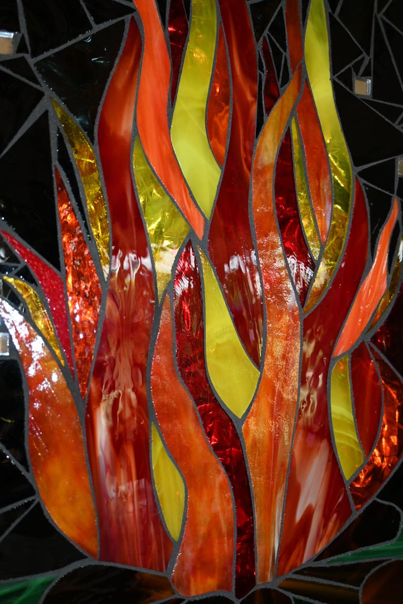 Campfire Stained Glass Mosaic Flames Red Orange Yellow Black Background ...