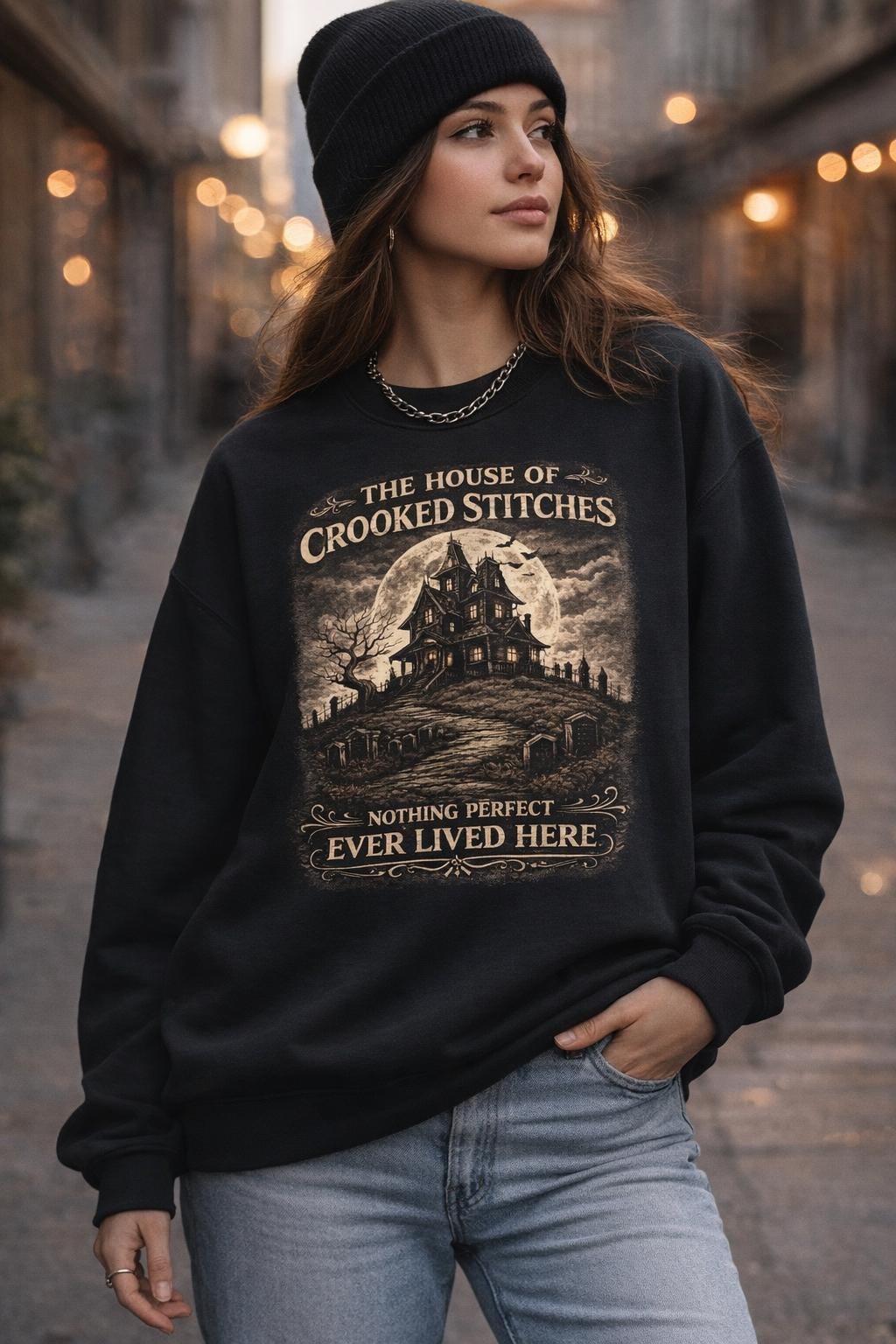 House of Crooked Stitches Sweatshirt Gothic Haunted House Crewneck Dark ...