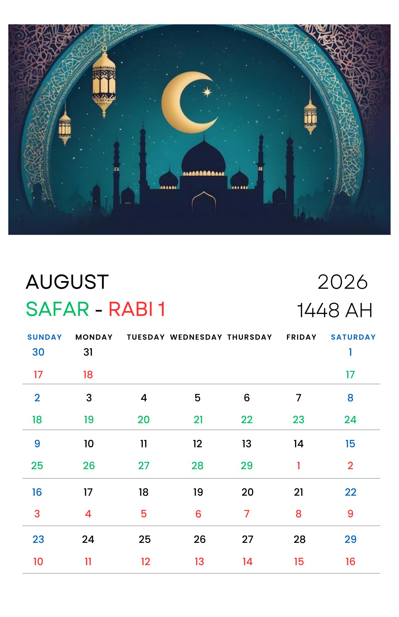 2026 12 Page Ramadan Themed Hijri and Gregorian Calendar - Etsy
