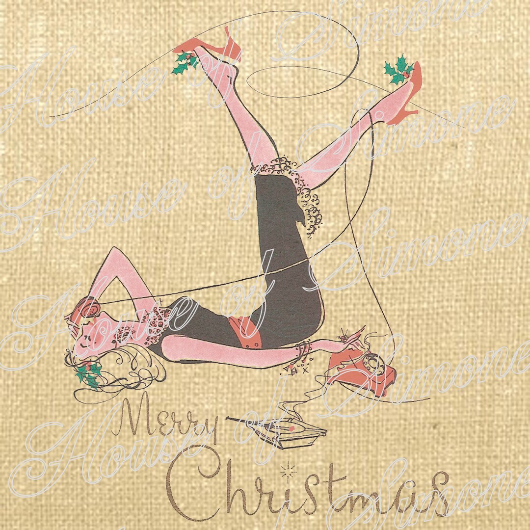 Retro Christmas Lady Holly 50s Vintage Download Graphic Image Art ...