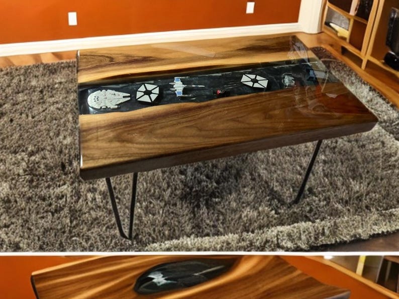 Handmade Walnut Laptop Table With Blue Epoxy Resin – Live Edge Accent ...