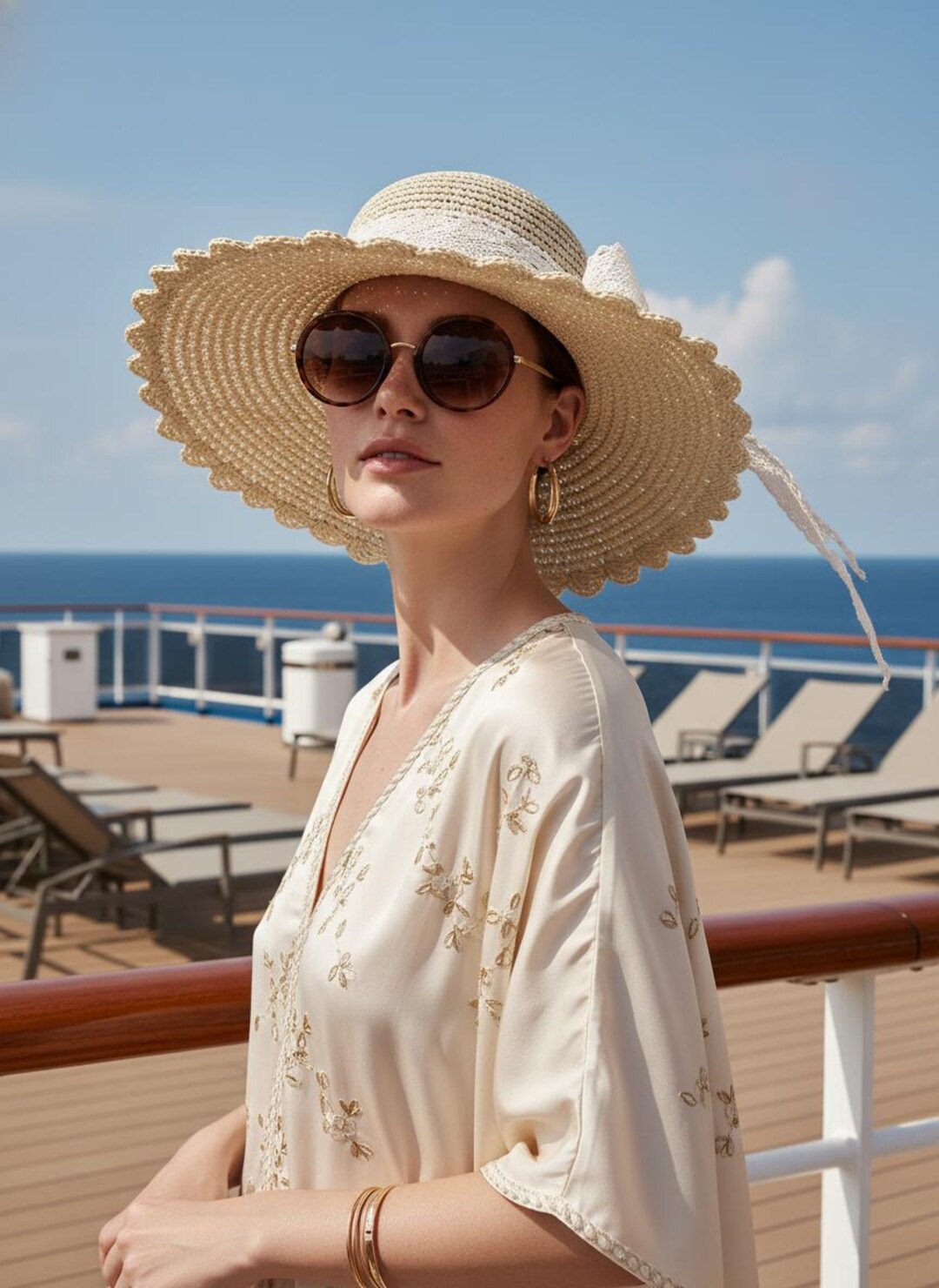 Cottagecore Lace Bow Straw Sun Hat Wide Brim Frayed Edge Romantic ...