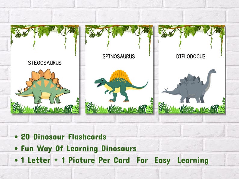 20 Dinosaur Flashcards for Kids – Printable Montessori Dino Cards ...
