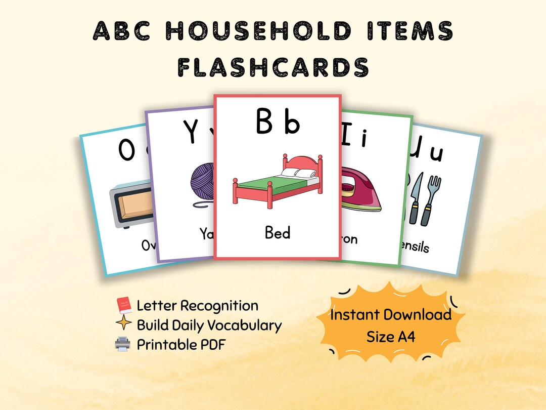 Household ABC Flashcards for Toddlers | Printable Preschool Learning ...