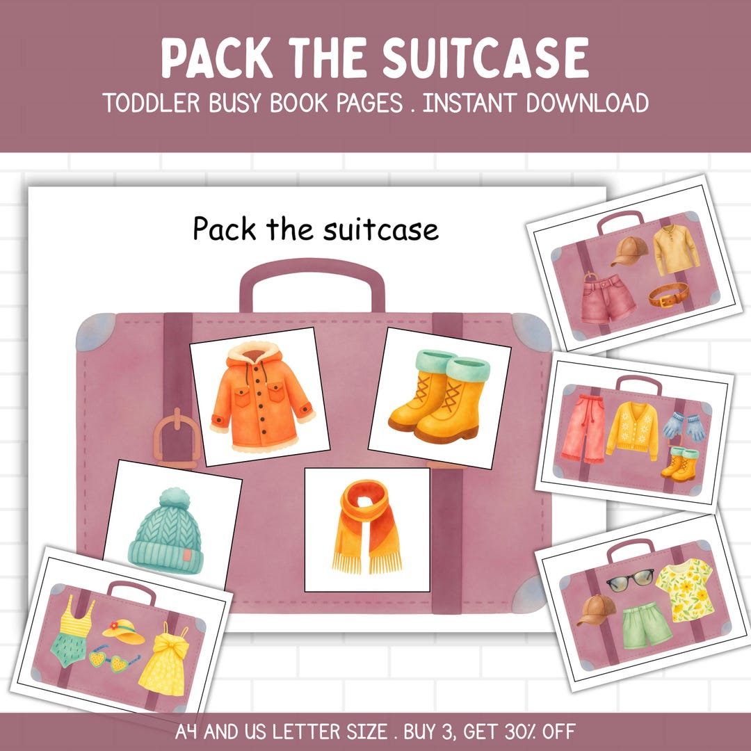 Pack the Suitcase Sorting Game, Toddler Busy Book Printable, Preschool ...