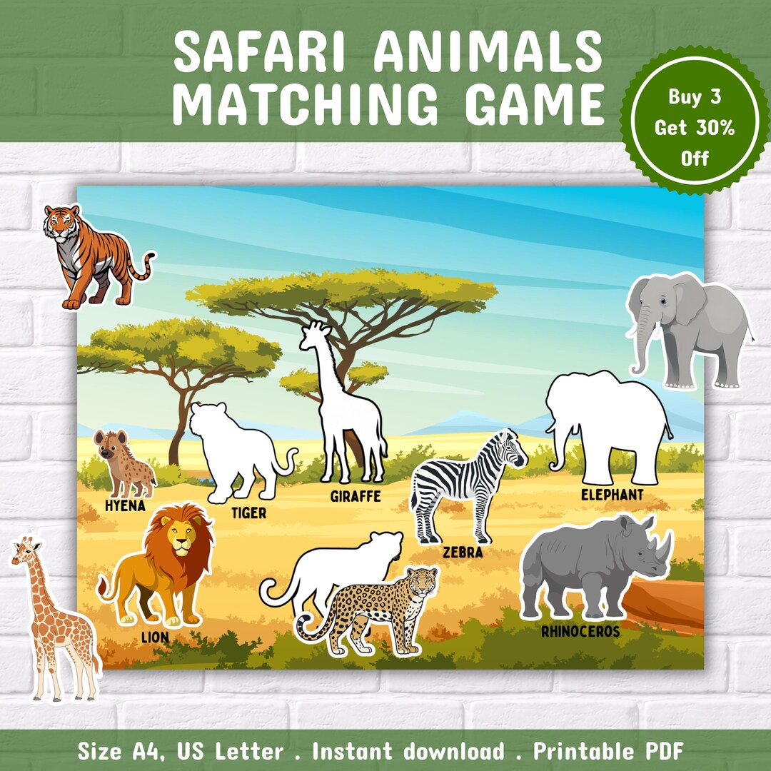 Safari Animals Shadow Matching Game, Savannah Busy Book, Homeschool ...