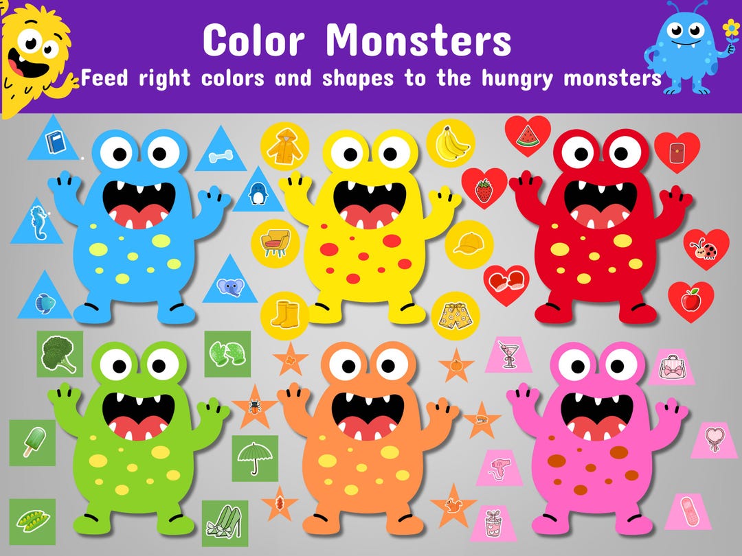 Feed the Monster Color and Shape Matching Activity for Toddlers ...