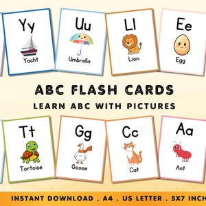 ABC Flash Cards for Toddlers Printable Kids Alphabet Learning Preschool ...