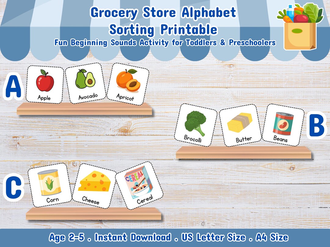 Grocery Store Alphabet Sorting Activity Printable Beginning Sounds ...