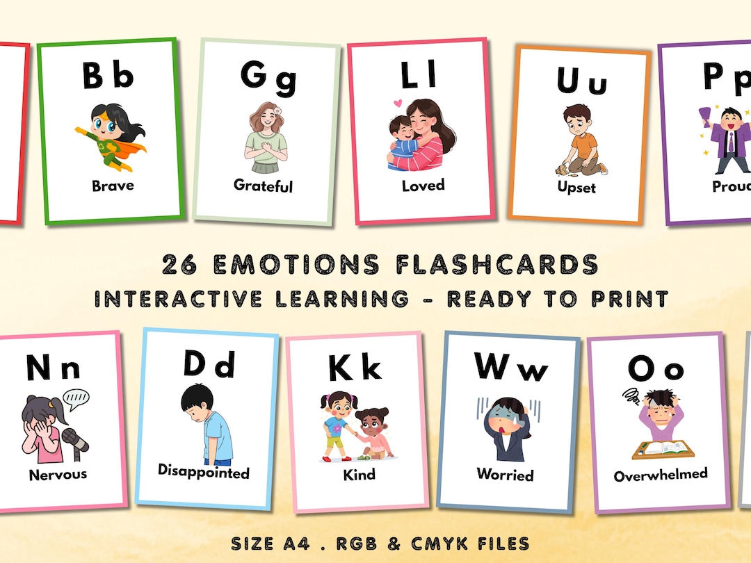 Emotions Flashcards for Toddlers Emotional Learning Cards A Z Feelings ...