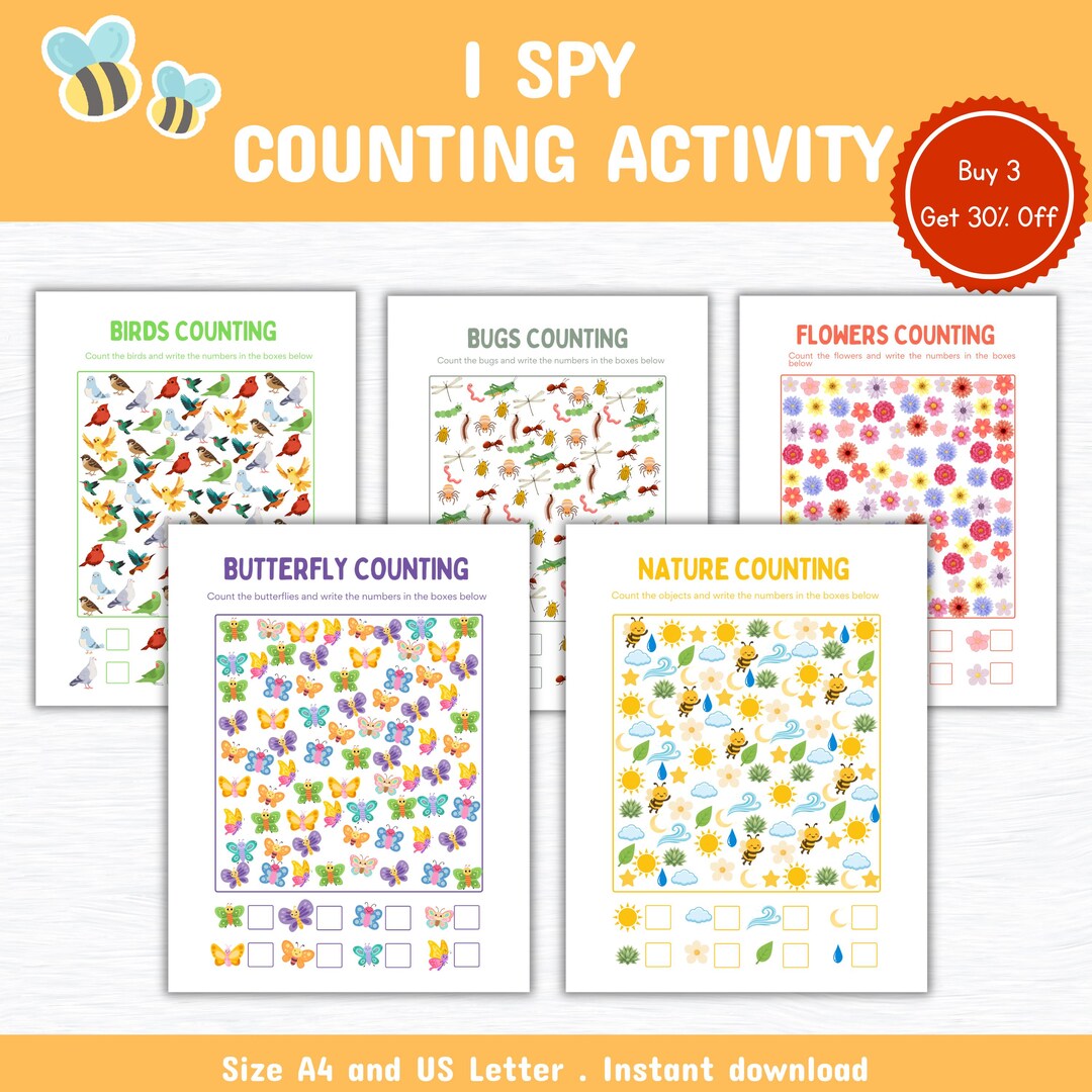 Spring I Spy Counting Cards, Montessori Spring Math Worksheets ...