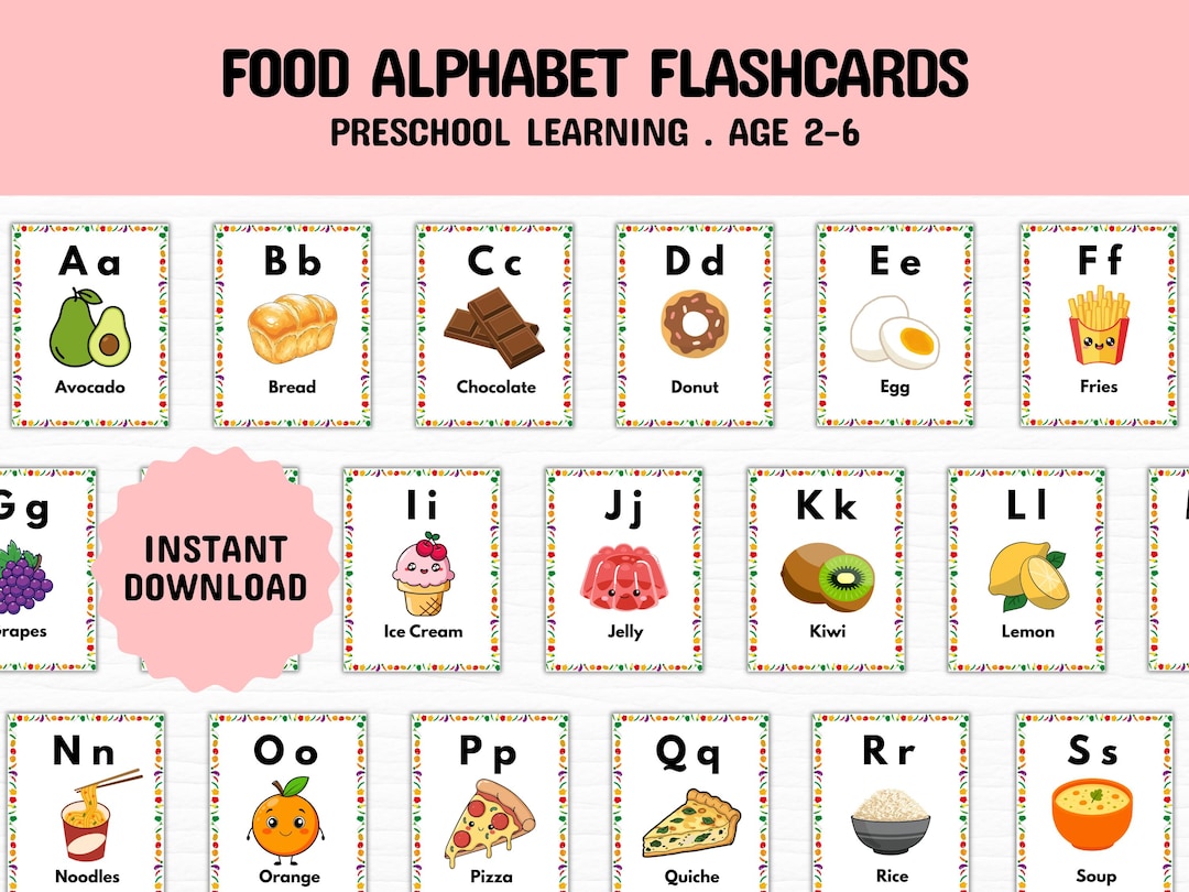 A-Z Food Flashcards – Alphabet Learning Printable (PDF) - Etsy UK