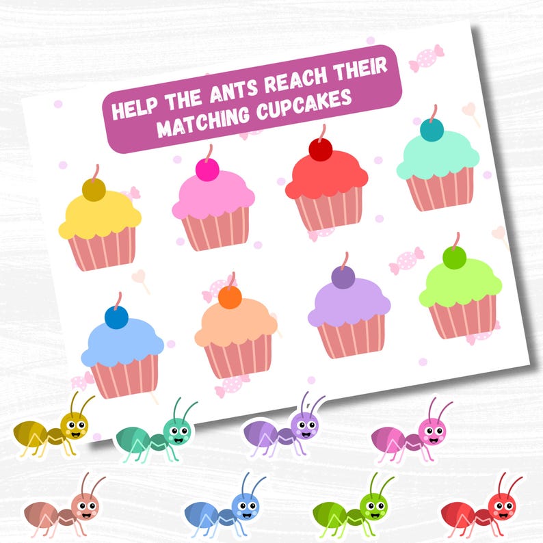 Ants and Cupcakes Color Matching Game, Quiet Book Kids Color Sorting ...