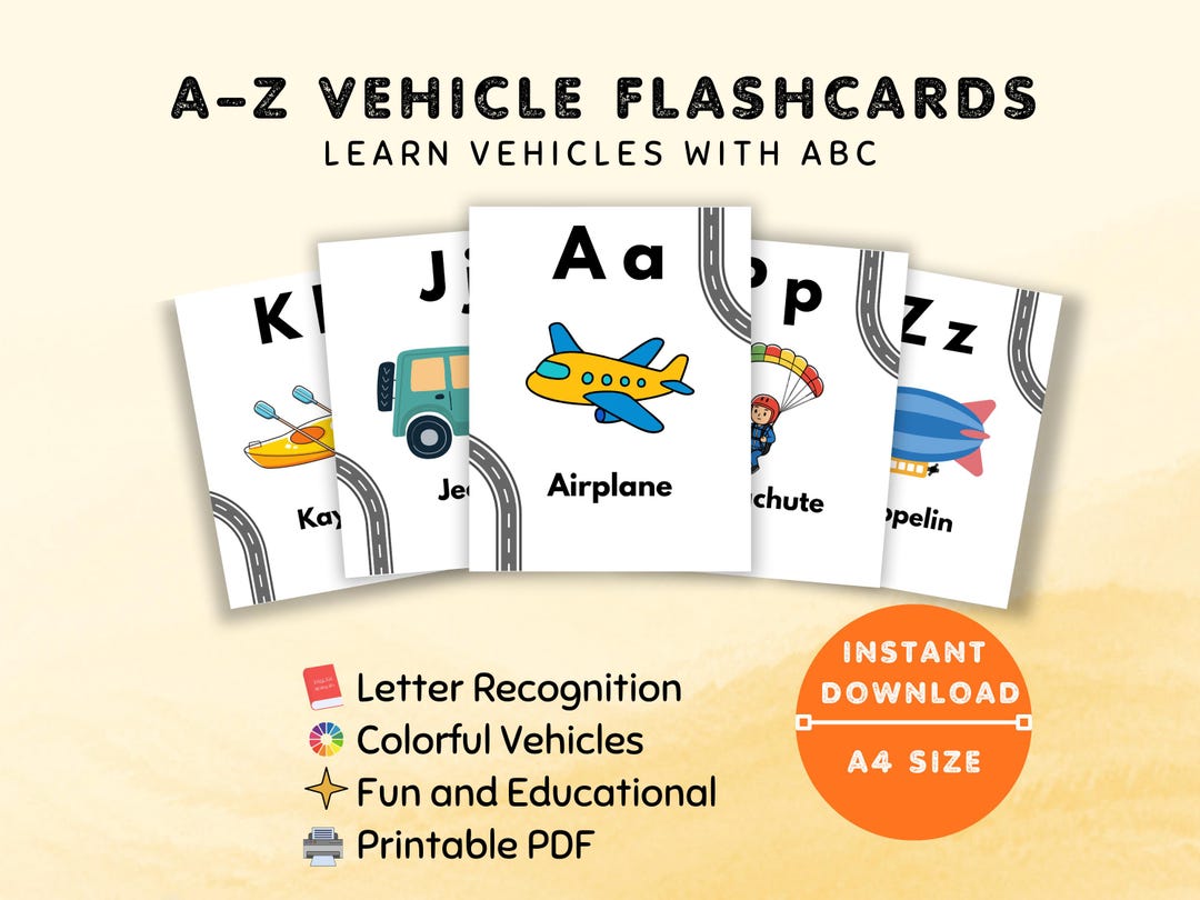 Vehicle Alphabet Flashcards – A-Z Printable Learning (PDF) - Etsy
