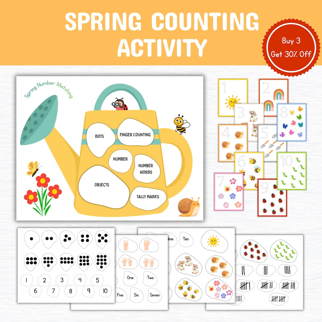 Counting Numbers 1-10 Spring Activity, Number Matching, Numbers ...