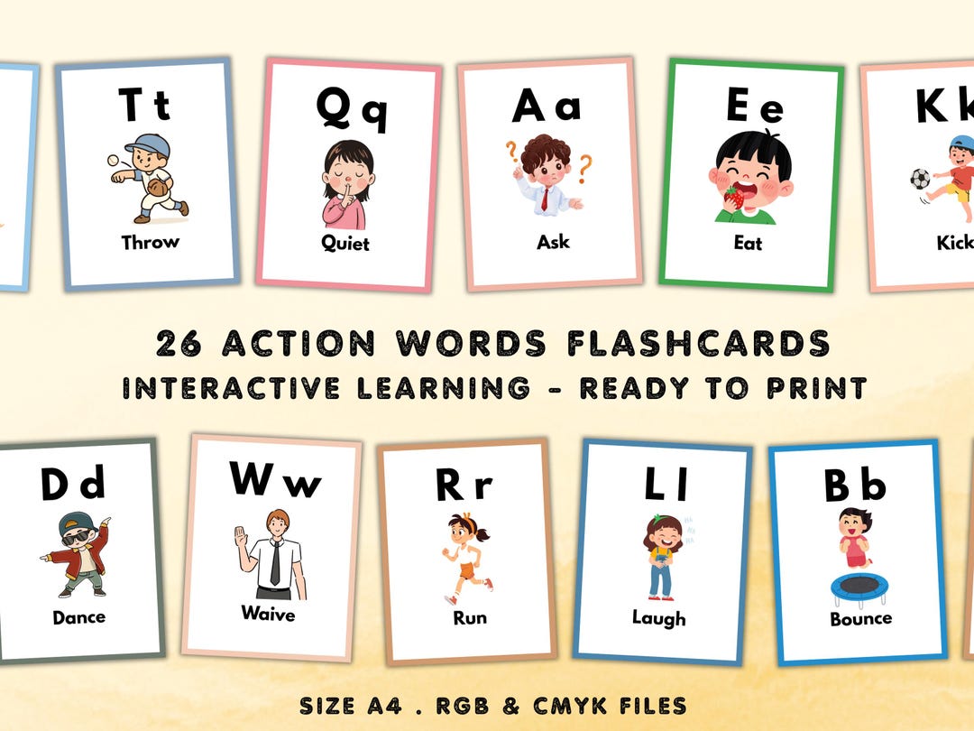 A–Z Action Words Flashcards for Kids | Printable Toddler & Preschool ...