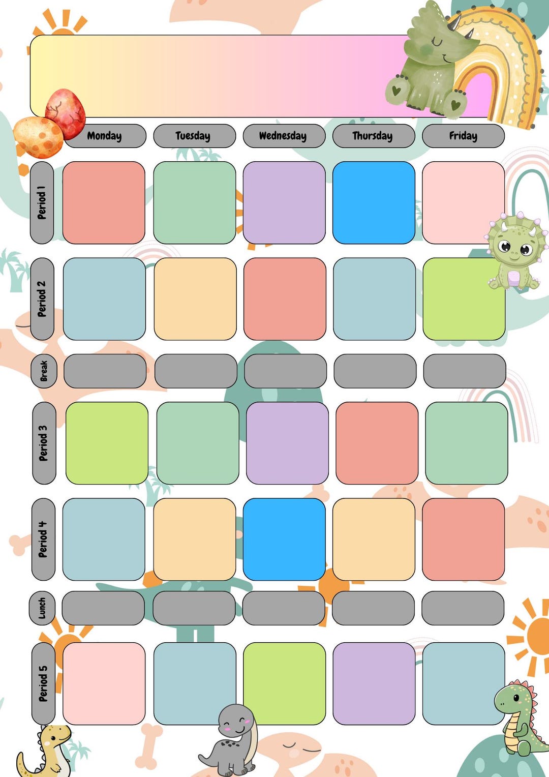 Dinosaur School Timetable Printable Blank Dino Schedule Teacher Student ...