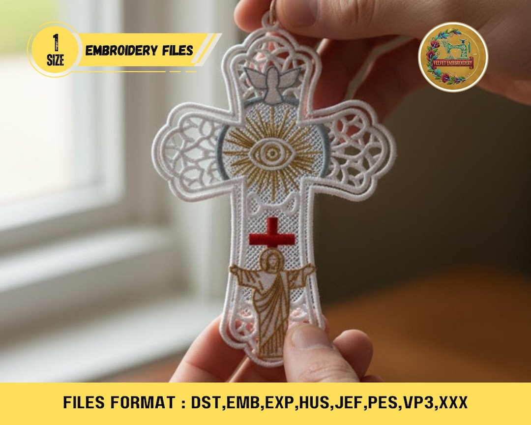 FSL Jesus Cross Free Standing Lace Machine Embroidery Design Instant ...