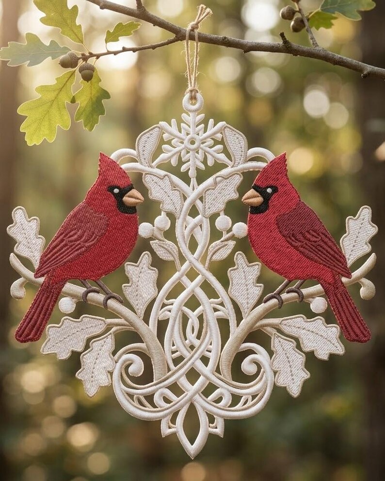 Freestanding Lace Cardinal Ornament, Winter Bird Embroidery Design ...