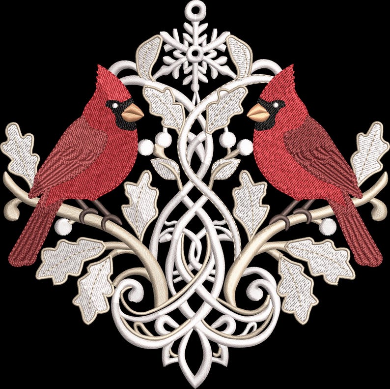 Freestanding Lace Cardinal Ornament, Winter Bird Embroidery Design ...