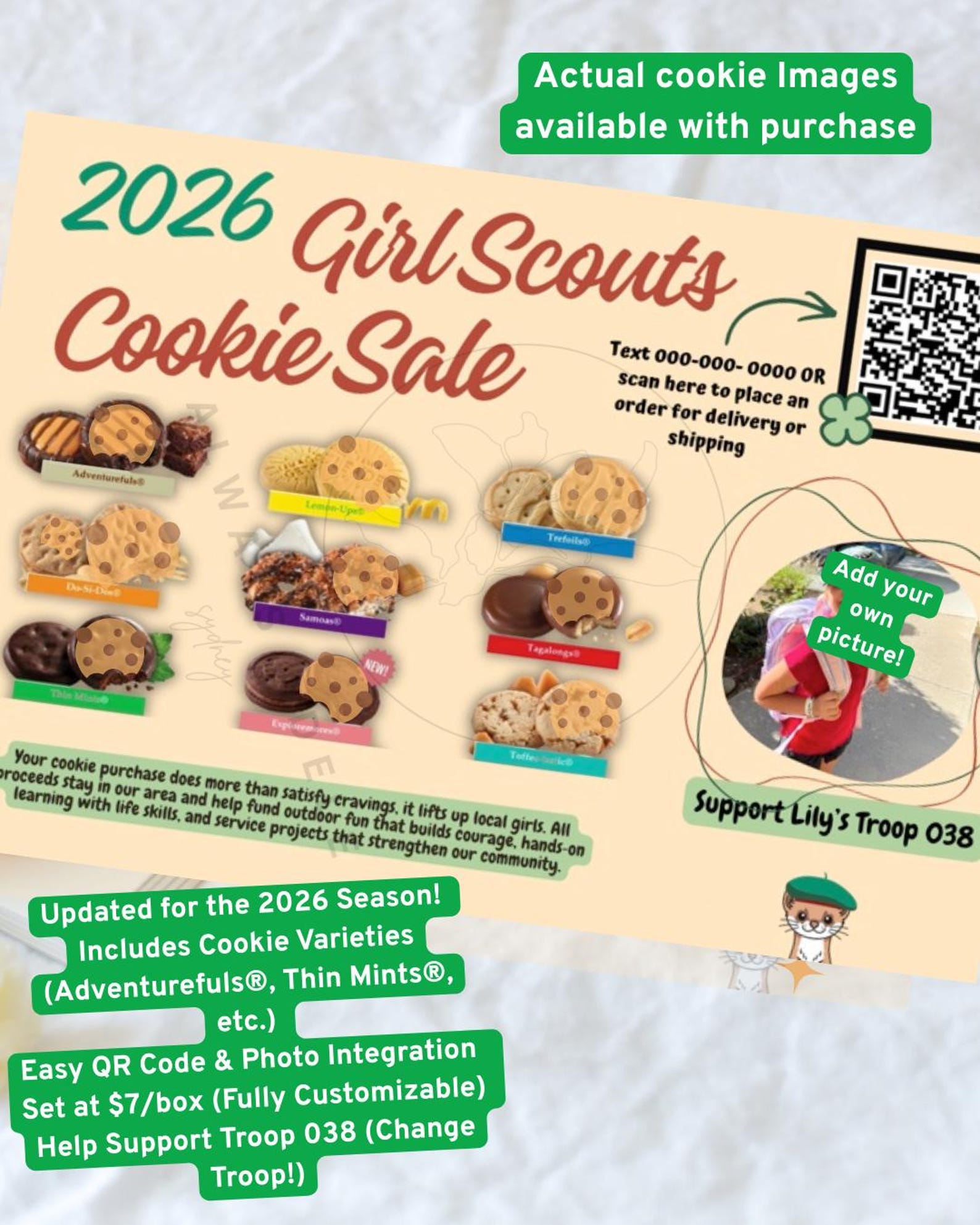 2026 Girl Scout Cookie Flyer Template | Editable QR Code (digital ...