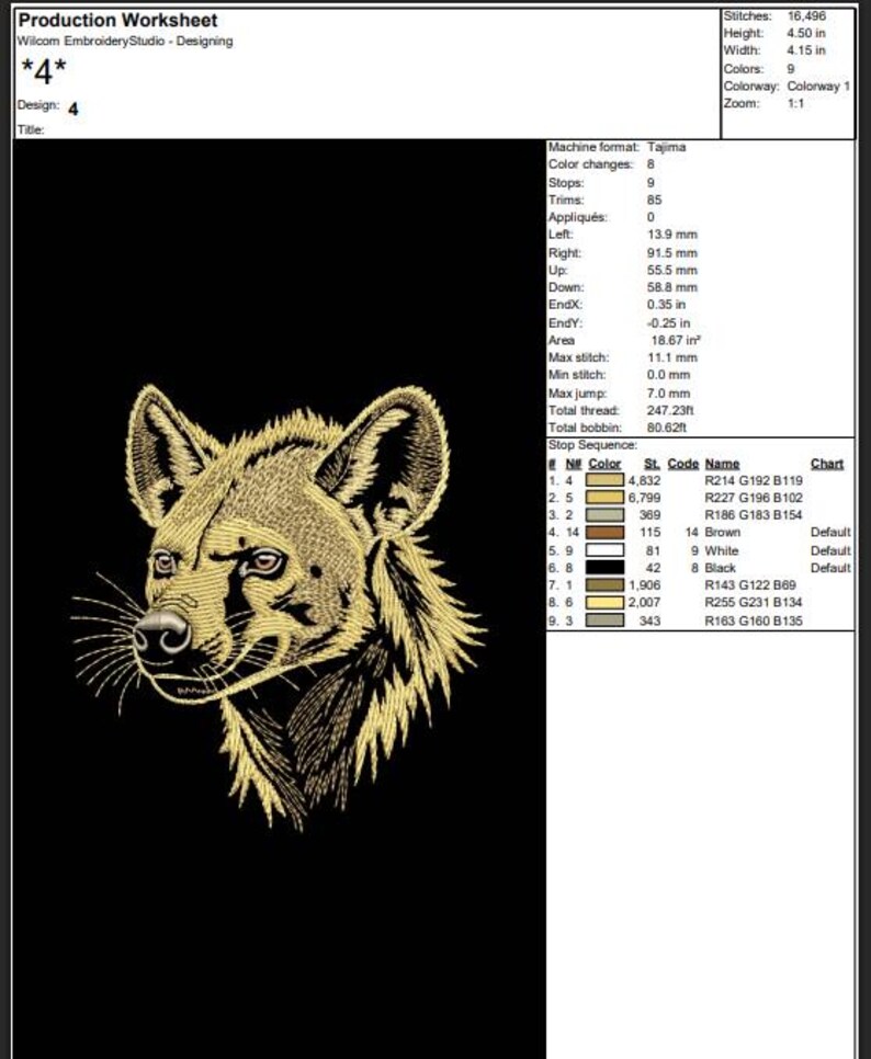 Hyena Embroidery Design, Realistic Animal Machine Embroidery File ...
